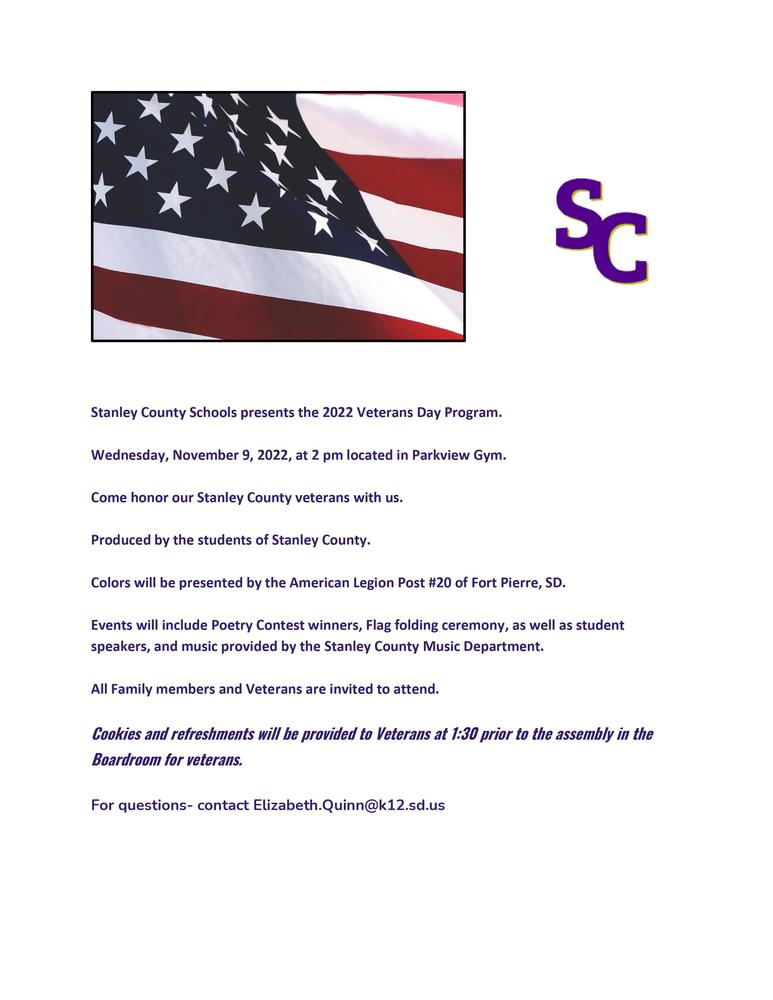 Veterans Day Program 2022 | Stanley County 57-1 Public Schools